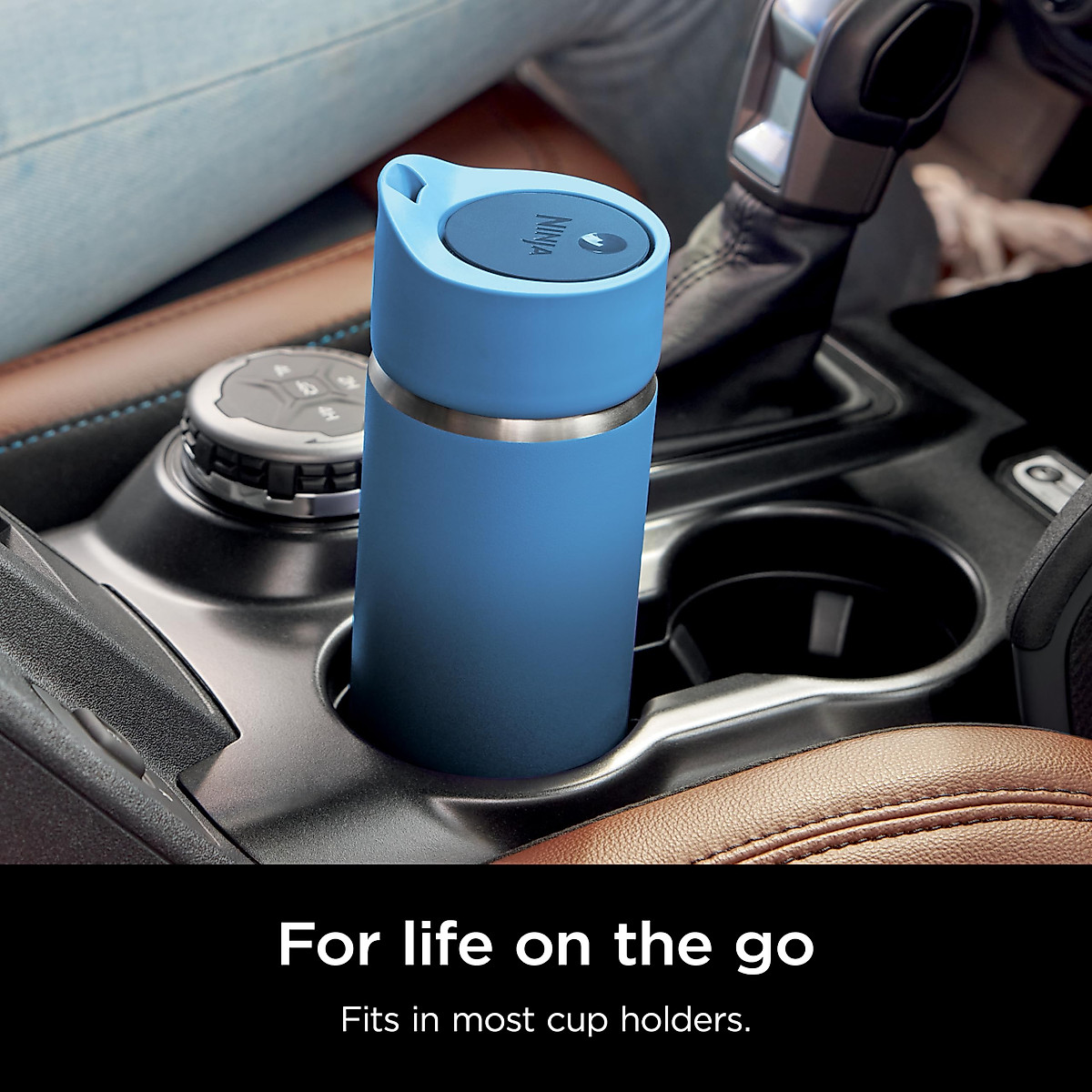 Ninja, Travel Mug, Sip Perfect 16oz, Brings Hot Drinks to Sippable Temperature in Minutes, Stainless Steel, Leak Proof, Dishwasher Safe, Metal, Insulated Tumbler, Tropical Blue, DW1603SB