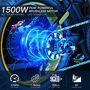 COSWHEEL GT20 Electric Bike for Adults, Electric Dirt Bike with 1500W Motor 48V/25Ah Removable Battery, Up to 31MPH Electric Motorcycle, Shimano 7-Speed, 20" x 4.0 Fat Tires Electric Mountain Bike