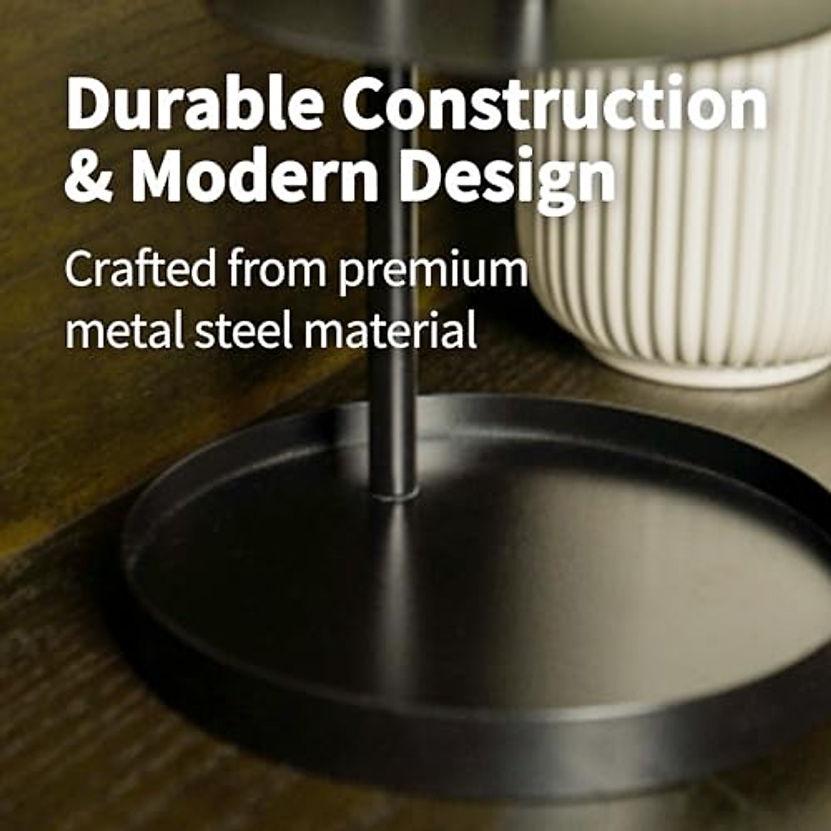 ikloo Round Tabletop 2-Tier Black Steel Cupcake Stand, Jewelry Organizer, Durable Attractive Jewelry Storage Rack | Desktop Tray for Dessert, Key & Accessories Storage in Bedroom, Bathroom, Entryway.