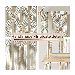 Daisy & Olive Large Premium Macrame Wall Hanging Shelf - Bohemian Wall Decor for Bedroom - Floating Shelves for Wall Decor - Aesthetic Room Decor - Shelf Wall Hanging Plant Hanger - Crochet Hangings