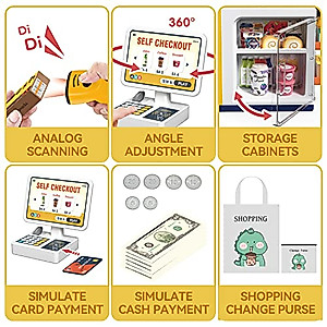 Cash Register Playset for Kids - 48PCS Pretend Play Money, Calculator, Scanner, Credit Card and Play Food for Boys and Girls Ages 3+ (668-125)
