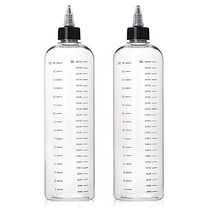 Segbeauty 16.9oz Hair Dye Bottles, Measured Twist-On Top Tip Cap Hair Color Squeeze Bottle with Ratio Graduated Scale, 2pcs 500ml Refillable Empty Hair Color Applicator Bottle Dyeing Tool Transparent