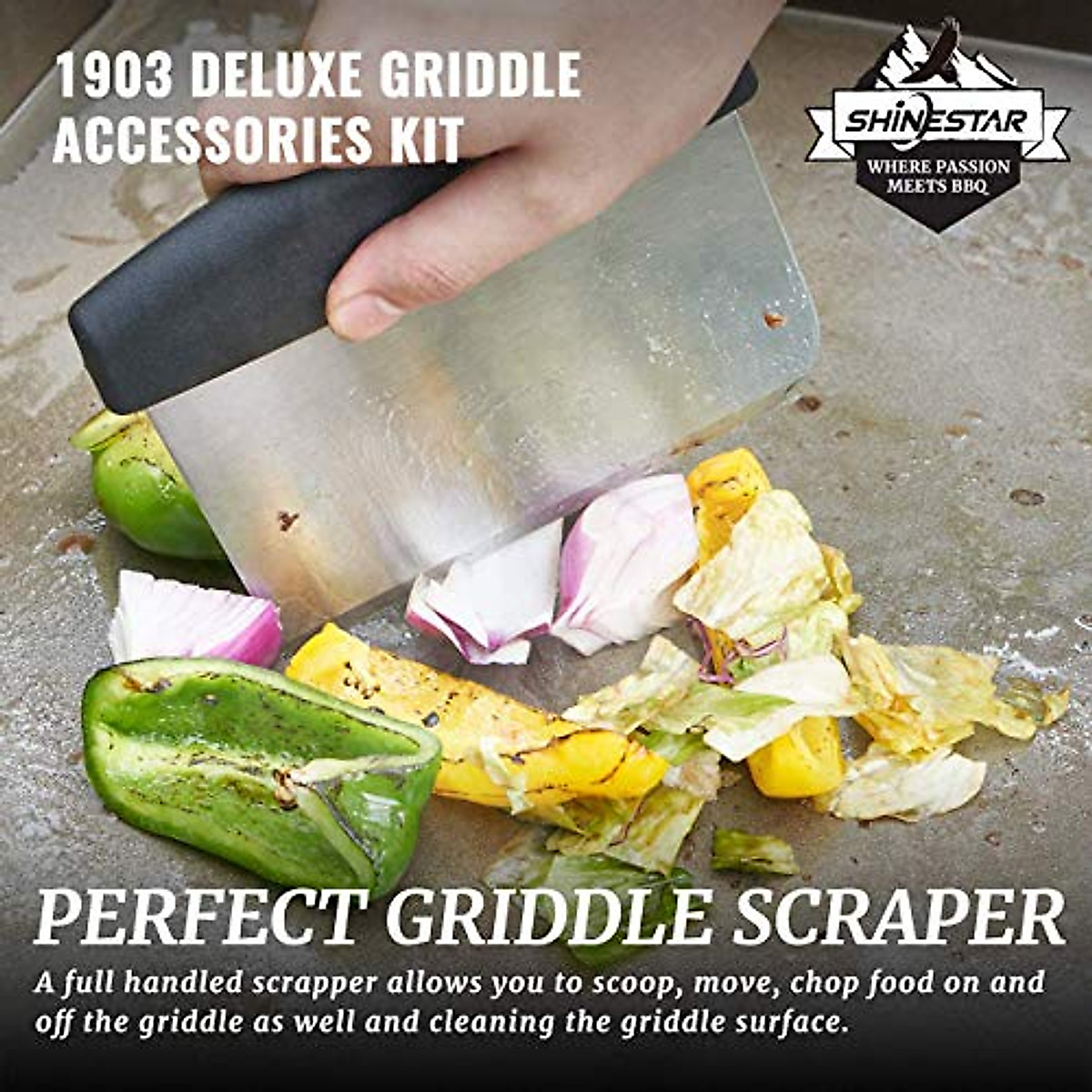 Commercial-Grade Griddle Accessories Kit for Blackstone - Spatulas, Scraper, Cheese Melting Dome, Egg Rings, Bottles, and More for Indoor/Outdoor Cooking on Flat Top Grills