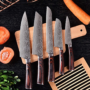 SANDEWILY 5PCS Chef Knife Set - Ultra Sharp Japanese Knives with High Carbon Stainless Steel Blades and Ergonomic Pakkawood Handle in an Elegant Gift Box