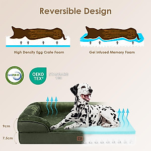 EHEYCIGA Orthopedic Dog Beds for Extra Large Dogs, Waterproof Memory Foam XL Dog Bed with Sides, Non-Slip Bottom and Egg-Crate Foam Big Dog Couch Bed with Washable Removable Cover, Dark Green