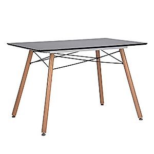 FurnitureR 43.3 Inch Modern Rectangle Dining Table with Round Beech Wood Legs for Home Kitchen Living Room Corner Small Spaces Leisure, Black