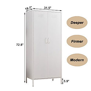 iCHENGGD Metal Wardrobe Cabinet with Doors and 2 Adjustable Shelves,Metal Armoire Wardrobe Closet with Hanging Rod, Tall Bedroom Armoires Storage Cabinet(72.8" H Closet Cabinet)