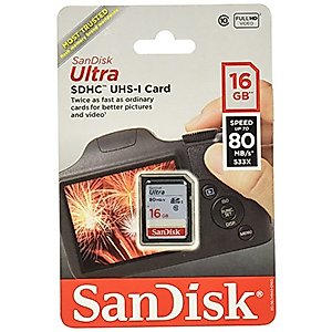 Sandisk Ultra SDHC 16GB 80MB/S C10 Flash Memory Card (SDSDUNC-016G-AN6IN)