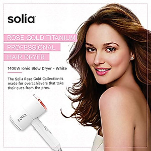 Solia Hair Dryer with Concentrator & Concentrator Comb, 1400W Ionic Blow Dryer, Constant Temperature Prevents Damage, Lightweight Portable Hairdryer ( White Rose)