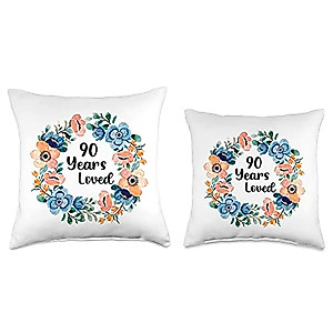 Men Women 90th Birthday Gift Loved Mom Grandma 90 Years Old 90th Birthday Throw Pillow, 18x18, Multicolor