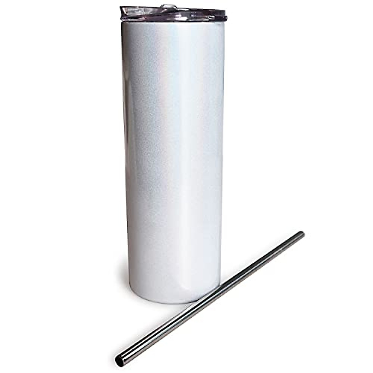 POVOKICI 25 Pack 20oz Sublimation Glitter Tumblers, Straight Skinny Sparkling Tumblers Bulk, White Rainbow Stainless Steel Vacuum Blanks Coffee Tumblers