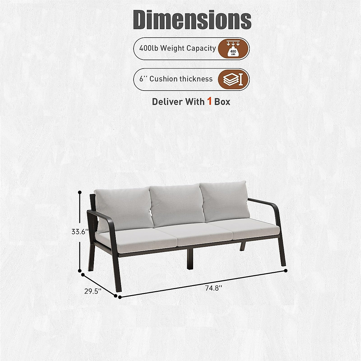 Outlux 1Set Aluminum Sofa Chairs, Three People Sofa with Rust-Resistant Cushions -Perfect for Yard, Deck, Porch, and Balcony (Only 1sofa)