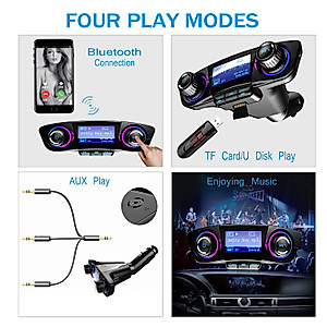 Bluetooth FM Transmitter Handfrees-Calling Radio Adapter Car Kit with Dual USB Port MP3 Player Support TF Card USB Flash Drive
