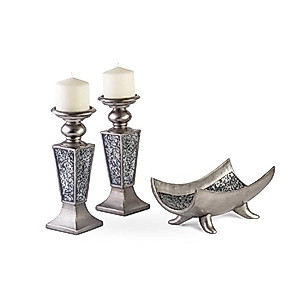 Creative Scents Schonwerk Centerpiece Bowl- Crackled Mosaic Design- Functional Table Decorations- Centerpieces for Dining/Living Room - Best Wedding/Birthday (Silver)