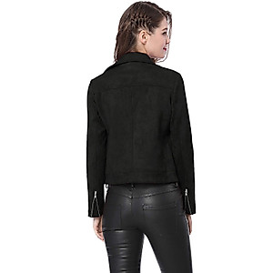 Allegra K Women Short Soft Zip Up Faux Suede Biker Moto Jacket X-Large Black