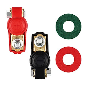 2PCS Pure Copper Battery Terminal Connectors+2PCS Battery Terminal Fiber Washers-Auto Quick Release Replacement Battery Terminal Assortment Kit,Fit for Car Van Caravan Truck Battery