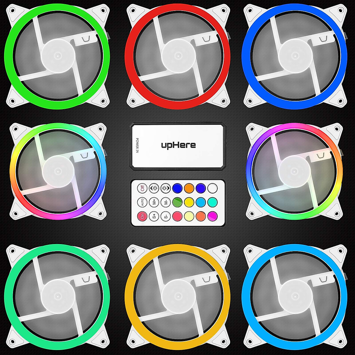 upHere 120mm RGB LED White PC Cooling Fan Ultra Quiet High Airflow for PC Cases,Computer Cooling,5 Pack,RGB06-5