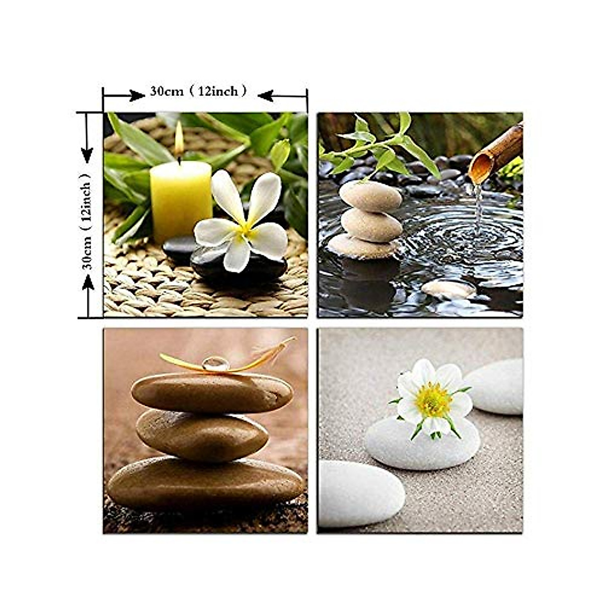 NAN Wind Zen Canvas Wall Art Spa Still Life with Green Bamboo Fountain and Zen Stone Jasmine Flower Painting Pictures for Home Decoration Modern Painting Wall Decor Canvas