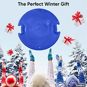 Superio Round Snow Saucer Sleds- 26” Plastic Disc Sleds for Kids and Adults- Heavy Duty Sled Discs with Handles for Downhill Sledding, Winter Outdoor Sports, (Red, Blue)