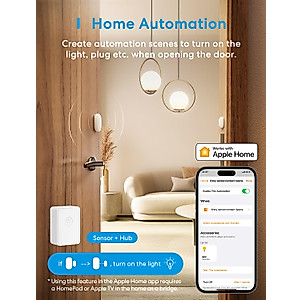 meross Smart WiFi Door & Window Sensor Kit, Support Apple HomeKit, Alexa, Google, SmartThings for Burglar Alert, 328ft Range, Home Automation, Security & Kid Safety, 2.4GHz WiFi, Meross Hub Included