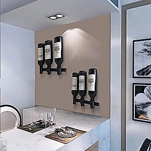 OFILLES 2 Pcs Black 3 Bottle Wall Mounted Wine Racks, Wall Wine Bottle Holder, Hanging Wine Organizer Rack for Wine Bottle