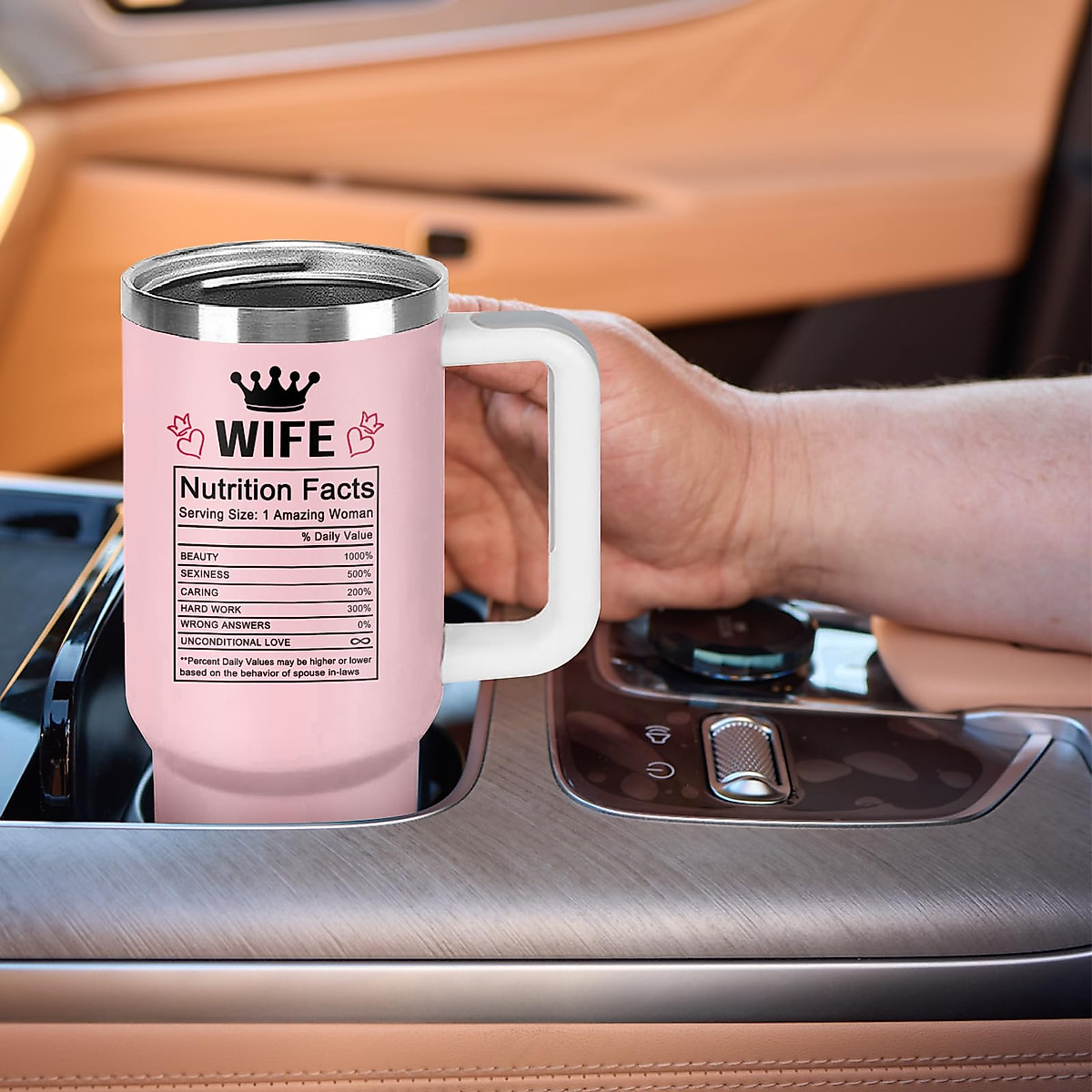 Wifey 40oz Insulated Travel Mug - Wifey Coffee Cup Tumbler with Handle, Anniversary & Birthday Gift for Wife Idea