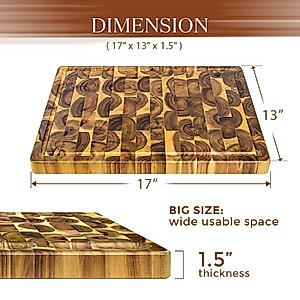 Cutting Board (17x13x1,5in) End Grain Cutting Board, Acacia Wooden Cutting Board, Butcher Block, Chopping Board - Reversible Multipurpose For Kitchen with Juice Groove, Cracker Holder & Inner Handles.