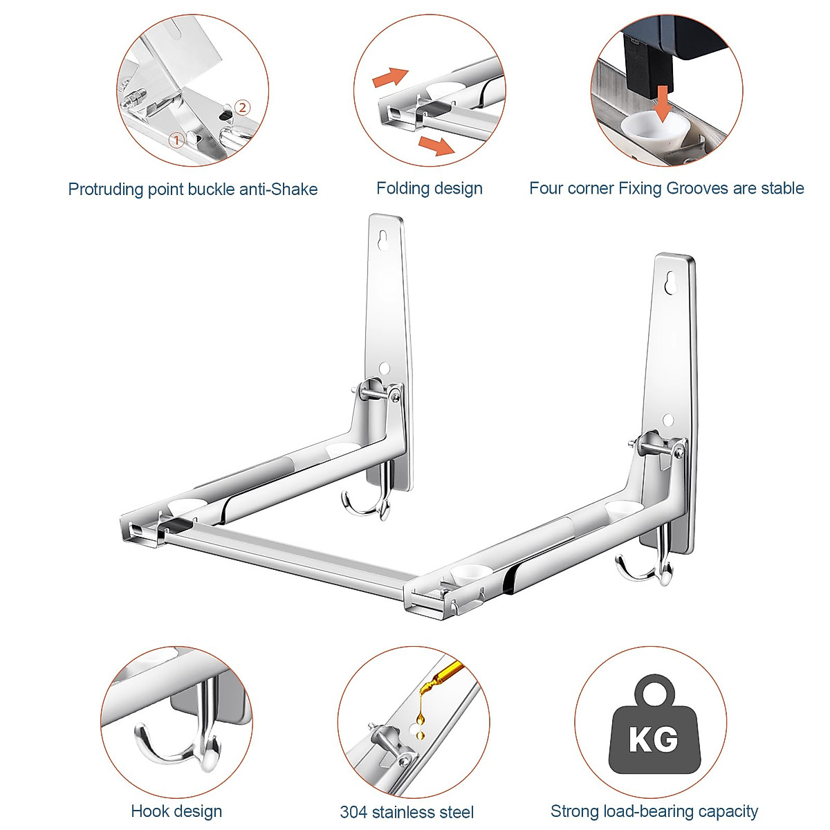 Microwave Bracket Wall Mount, Stainless Steel Microwave Oven Stand Shelf Rack, Heavy Duty and Sturdy Brackets for Kitchen Space Saver, Max Load 100 lbs