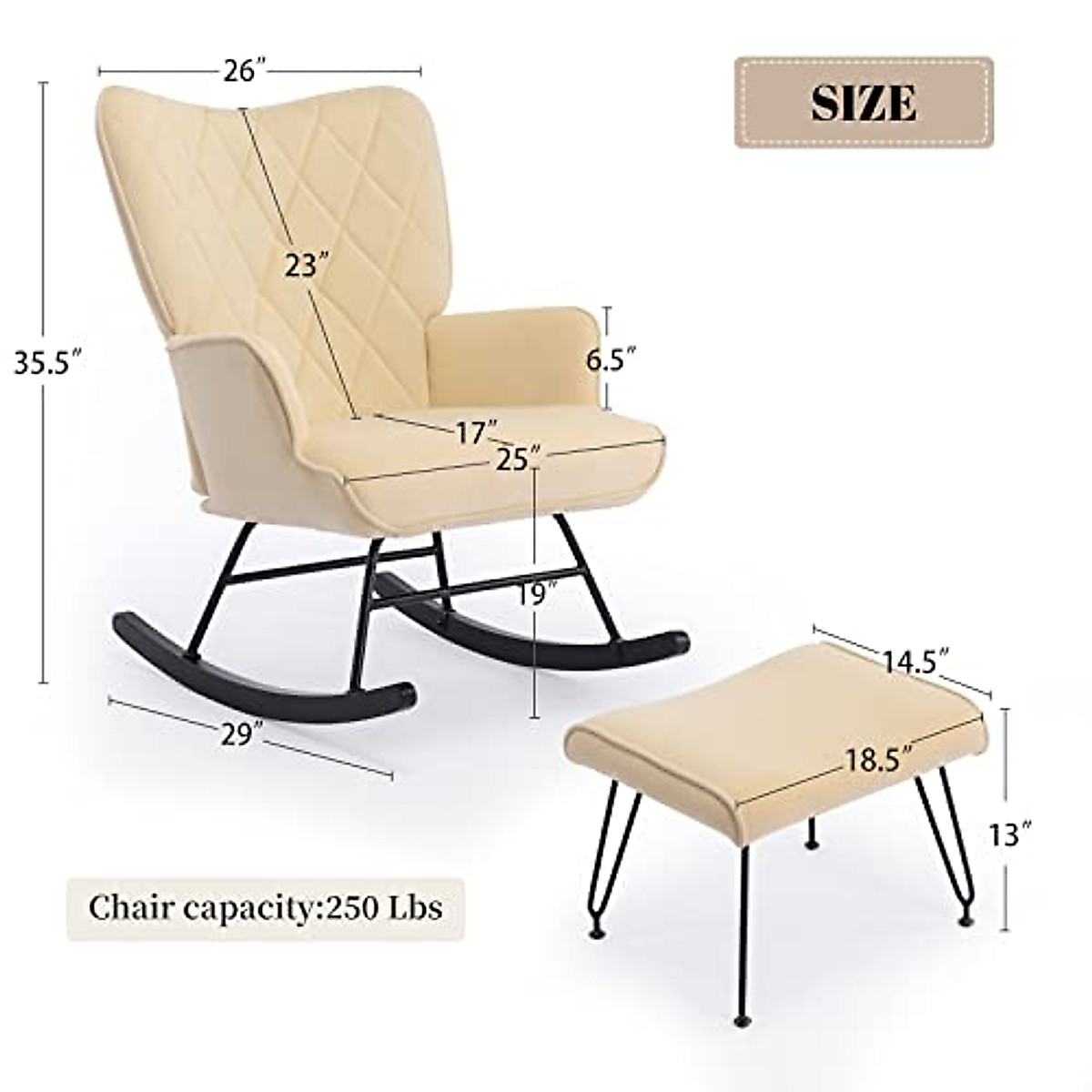 Ailisforest Modern Rocking Chair Nursery, Upholstered Nursery Glider Rocker for Mom and Baby, Nursery Glider & Ottoman Sets with Glider Chair for Living Room/Bedroom-Beige