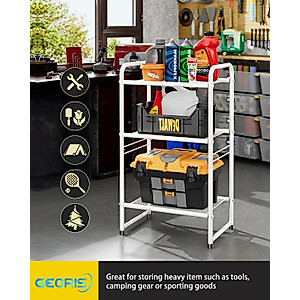 GEORIS 3-Tier Mesh Shelving Unit Outdoor Indoor Waterproof, Stackable Metal Plant Shelf Stand, 17.7-Inch Width Laundry Display Storage Rack, White