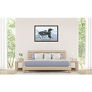 Minnesota Loon And Chick Professionally Framed Giclee Archival Canvas Wall Art for Home & Office from Watercolor by Artist Dave Bartholet 30" x 45"