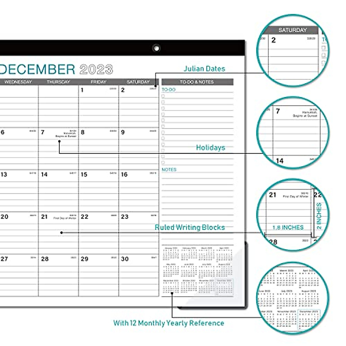 2023-2024 Desk Calendar - 18 Months Large Monthly Desk Calendar from Jul 2023 - Dec 2024, 17" x 12", Desk Pad, Large Ruled Blocks, To-do List & Notes, Best Desk Calendar for Organizing