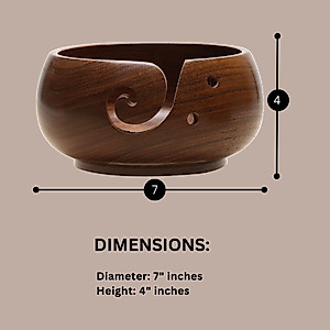 Vriksha Kraft Yarn Bowl with Crochet Hook Holder (7x4) – Wooden Large Knitting Bowl for Yarn – Free Pouch Bag – Knitting Gifts for Women and Knitters