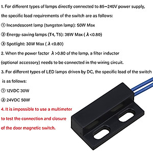 Bstinay AC110-220V Door Window Reed Switch Black Normally Open Magnetic Door Contacts Switch