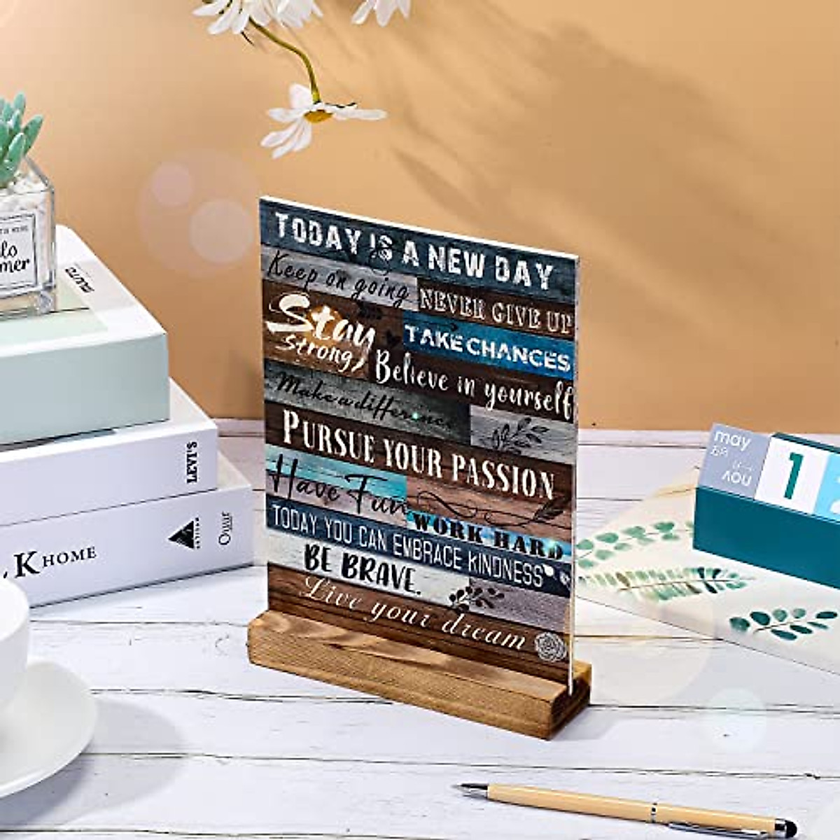 Desk Decor Presents Inspirational Encouragement Cheer Up Plaque Motivational Bathroom Decoration Modern Office Positive Quotes for Women Rustic Inspiring Art Table Decorative Wooden Sign with Stand