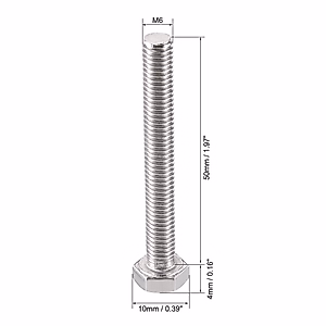 uxcell M6x50mm Hex Bolts 304 Stainless Steel Hexagon Left Hand Screw Bolt 2pcs