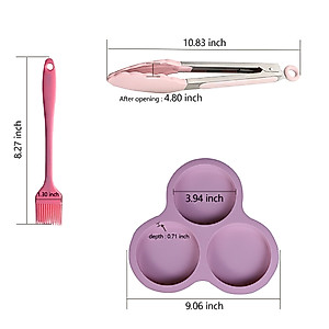 ZHUOMINGJIA 2Pcs Silicone Air Fryer Egg Pan with Silicone Basting Brush for Baking and Silicone Tong,Reusable 3 Cavity Silicone Air Fryer Egg Pan,for make food using air fryers or ovens(4PCS,Pink)