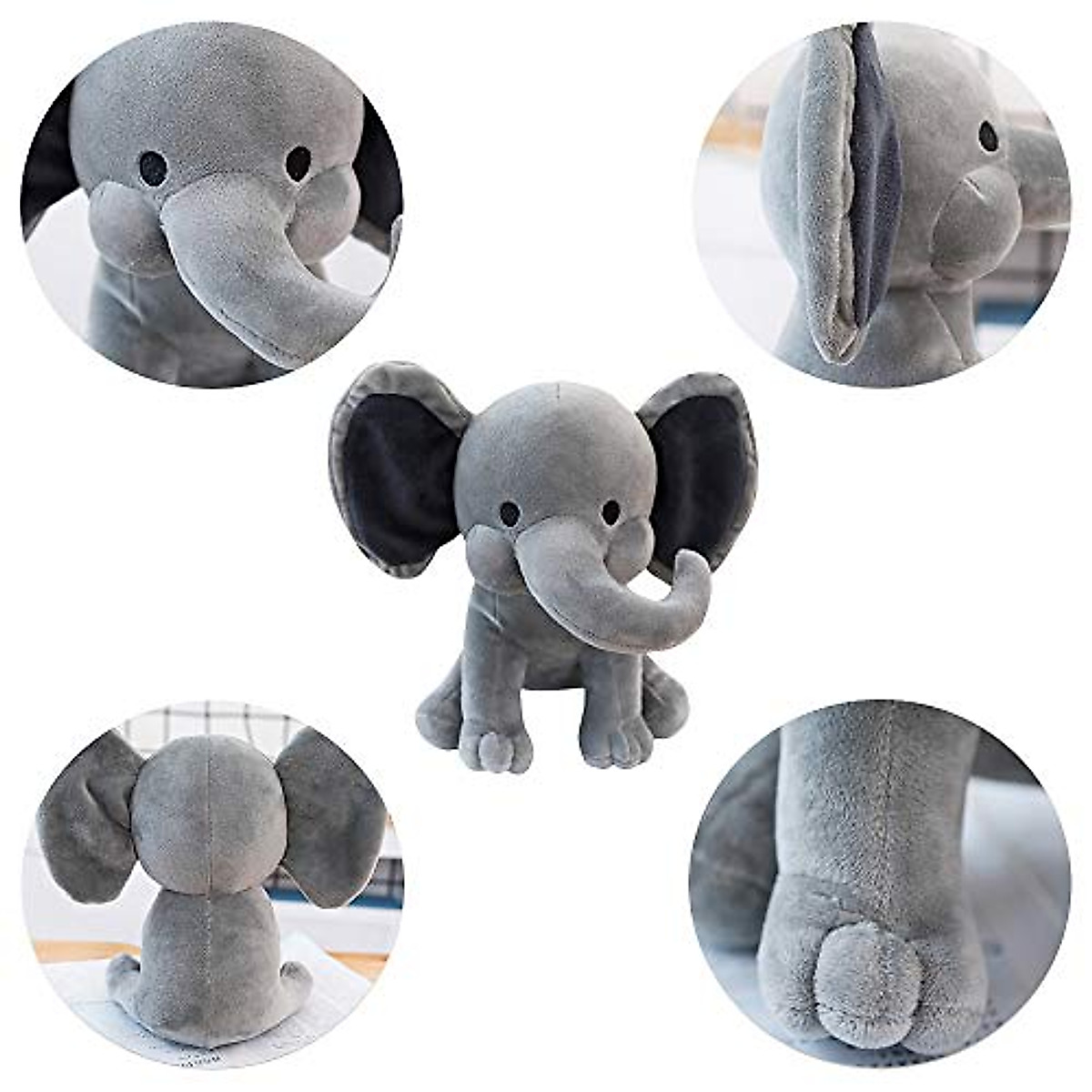 boqopod Stuffed Elephant Animal Plush Toys 9 Inch (Gray)