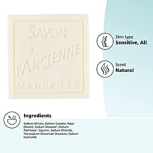 Pre de Provence Marseille Olive Oil Soap Cube, Traditional French Clean Scent Multi-Purpose use on Hands, Body, Laundry or Dishes, Natural, 300 Gram