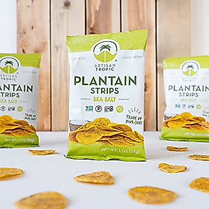 ARTISAN TROPIC Plantain Strips – Vegan, Paleo, Gluten Free Chips - Individual Bags Healthy Snacks for School, Gym, Kids – Whole 30 Approved Foods Baked Banana Chips – Sea Salt (1 Oz - 6 Pack)