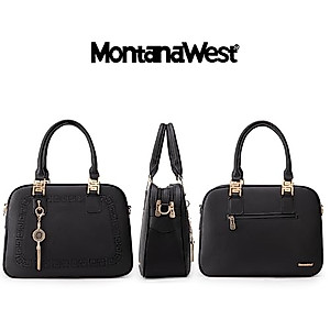 Montana West Satchel Bags for Women Tassel Top Handle Handbags Barrel Purses with Crossbody Strap Black MWC-041BK