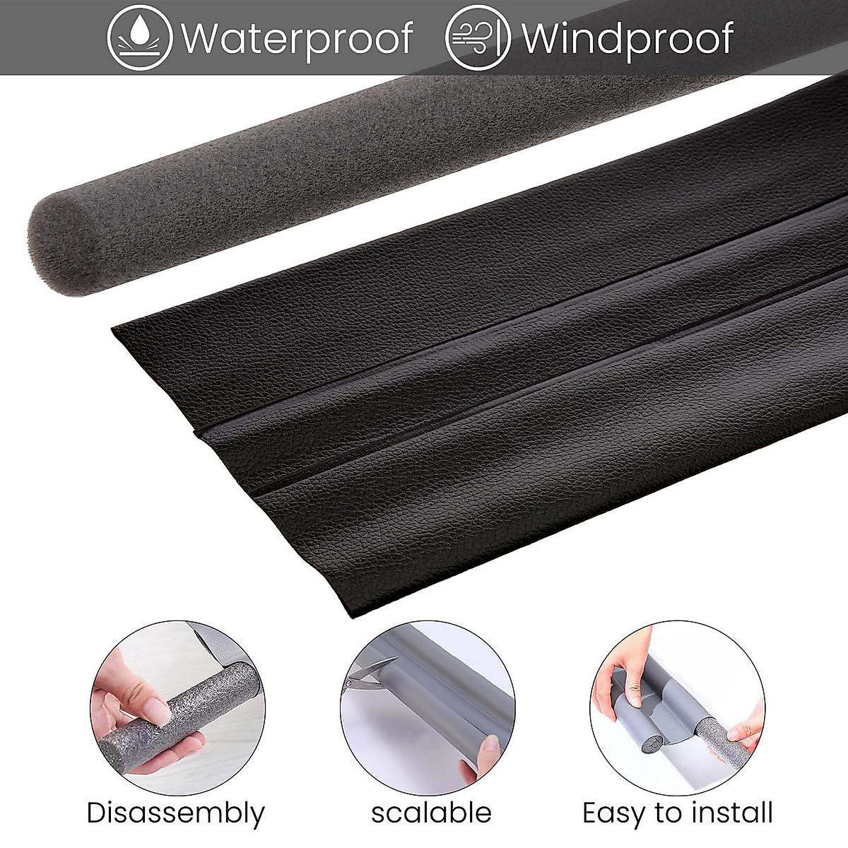 Kepfire Adjustable Under Door Draft Blocker 37 Inch for Double Doors - Noise Reducing & Dust Resistant Insulation Strip, Black