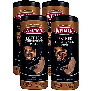 Weiman Leather Wipes - 4 Pack - Clean Condition Ultra Violet Protection Help Prevent Cracking or Fading of Leather Couches, Car Seats and Interior, Shoes and Other Leather Surfaces
