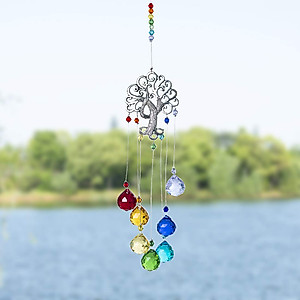 H&D HYALINE & DORA Crystal Glass Suncatcher Chakra Colors Ball Prism Tree of Life Window Hanging Ornament Rainbow Suncatcher