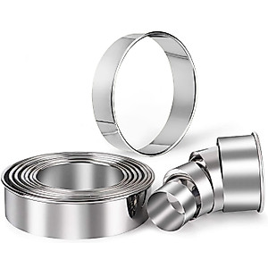 HULISEN Stainless Steel Round Cookie Biscuit Cutter Set, 11 Circle Donut Doughnut Cutter, Baking Ring Molds for Mini Cake, Scone, Pastry, Cooking, Gift Package