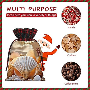Christmas Gift Bags with Drawstring Burlap Gift Bags beautiful Shells Christmas Linen Bags for Xmas Party Candy Bags with Cards Xmas Reusable Wrapping Bags Christmas Linen Treat Bags for Holiday