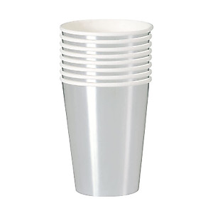 Trimming Shop Disposable Paper Cups Shiny Foil Metallic Silver Paper Cups 12oz (355ml) Party Cups Disposable Party Tableware for Indoor, Outdoor Dining, Birthday, Wedding, BBQ, Garden Party, 8pcs