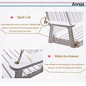Anraja Wooden Porch Swing 2-Seater, Bench Swing with Hanging Chains, Heavy Duty 800 LBS, for Outdoor Patio Garden Yard,4 Ft,White