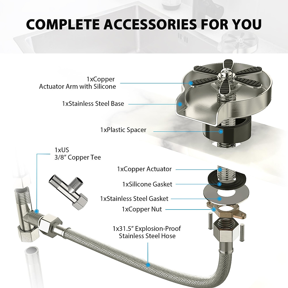 Glass Rinser for Kitchen Sink, Quick Bottle Washer Accessories, Stainless Steel Glass Washer For Sink, Automatic Faucet Glass Rinser, Cup Cleaner Sink Attachment for Home, Cafe or Bar, Brushed Nickel