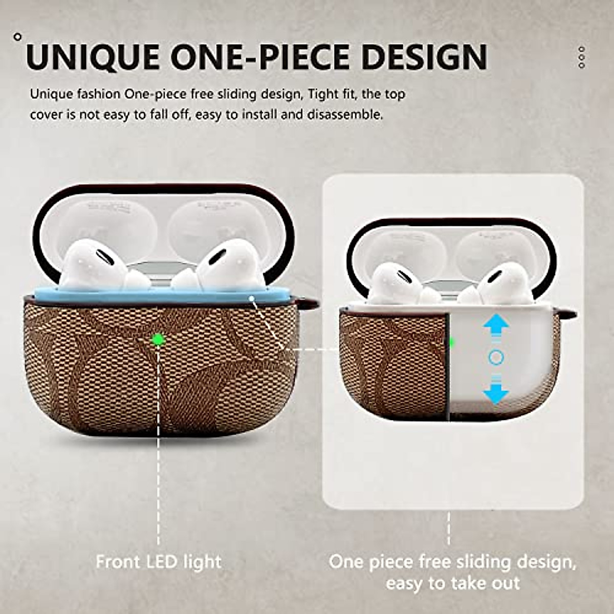 Case for AirPods Pro Case,6 in 1 Fashion Luxury PU Shockproof Anti-Slip Protective Cover Accessories Set for Airpod Pro Charging Case with Keychain/Ear Hook/Watch Band Holder/Anti-Lost Strap(Brown)